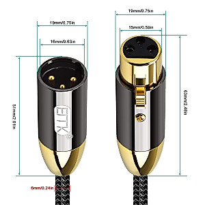 EMK XLR Microphone Cable XLR Male to XLR Female 3-Pin Balanced Behringer Mixer Speaker Cable Equalizer Mic Preamplifier Cable Compatible with Speaker Systems(10 Feet/3M, XLR Male to Female Black)
