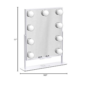 FENCHILIN White Hollywood Vanity Mirror with Lights 9 Dimmable Bulbs Wireless Charger Speaker Makeup Mirror with Smart Touch Control for Glam Room Bedroom Detachable 10X Magnification