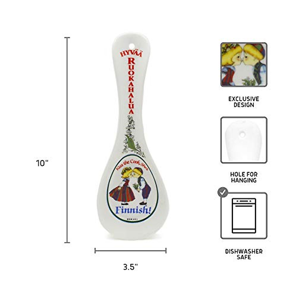 Decorative Ceramic Kitchen Spoon Rest by E.H.G | Finnish "Hyvaa Roukahalua"