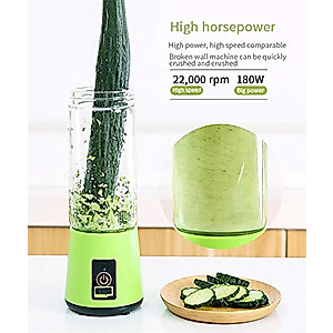 HANBO Electric Portable Juicer Blender Cup, Household Fruit Mixer with Six Blades in 3D, 380ml USB Rechargeable Juice Blender Magnetic Secure Switch Electric Fruit Mixer (Light Green)