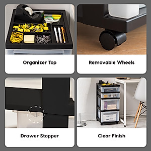 IRIS 4-Drawer Rolling Storage Cart with Organizer Top, Black