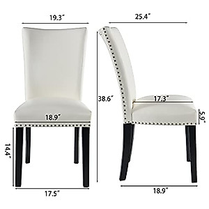 LEEMTORIG Parsons Chairs Faux Leather Dining Chairs Set of 2, Upholstered Mid Century Modern Kitchen Chairs with Nail-Head Trim, Ivory White CY-2258-WT