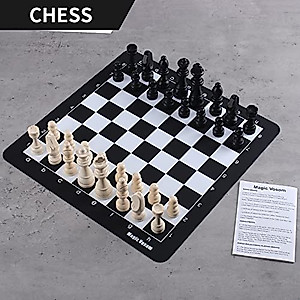 Magic Vosom Chess Sets, Travel Chess 15" x 15" 3 in 1 Chess, Checkers, Backgammon Set, Standard Chess Pieces and Chips Set of Silicone Board, Beginner Chess Set for Kids, Adults