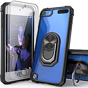 iPod Touch Case Clear with Kickstand, iPod Touch 7 Case with 2 HD Screen Protectors, IDYStar Clear Crystal Case with Built-in Metal Magnetic Kickstand for iPod Touch 7th/6th/5th Gen (Black)