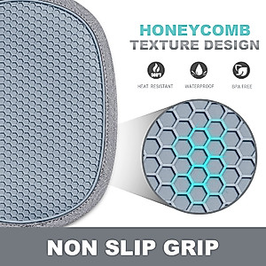 Rorecay Silicone Pot Holders Sets: Heat Resistant Oven Hot Pads with Pockets Non Slip Grip Large Potholders for Kitchen Baking Cooking | Quilted Liner | 9.8 x 7.6 Inches | Gray | Pack of 2