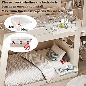 Bedside Shelf, Bunk Bed Shelf Organizer for Top Bunk Dorm Clip On Nightstand with Cup Holder Hooks Hanging Cup Plastic Bedside Shelf Tray for Kids for Bed College Dorm Room Essentials