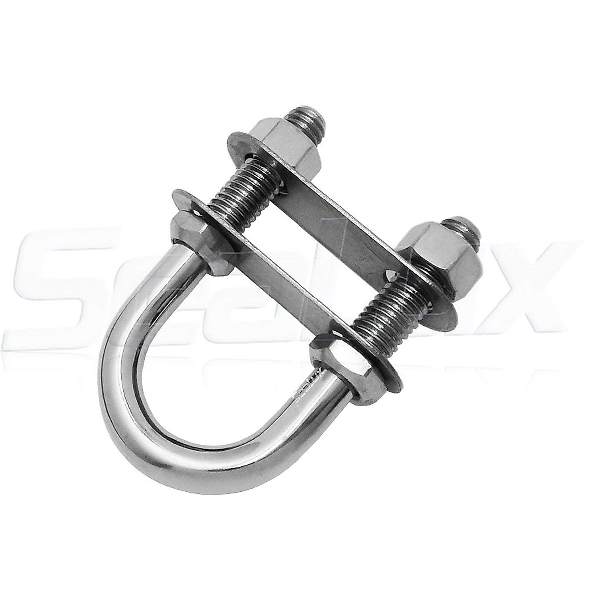 SeaLux Marine Boat Bow Eye Stern Eye U Bolt Tie Down 3/8" Stock, 3" Overall Length, 1-1/2" Thread Length with Hex Nuts and washers-SL5846
