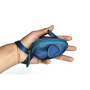Genuine Leather Mouse Coin Purse Wallet, Womens Change Purse with Zipper, Cute Soft Leather Coin Pouch Mini Size (Blue)