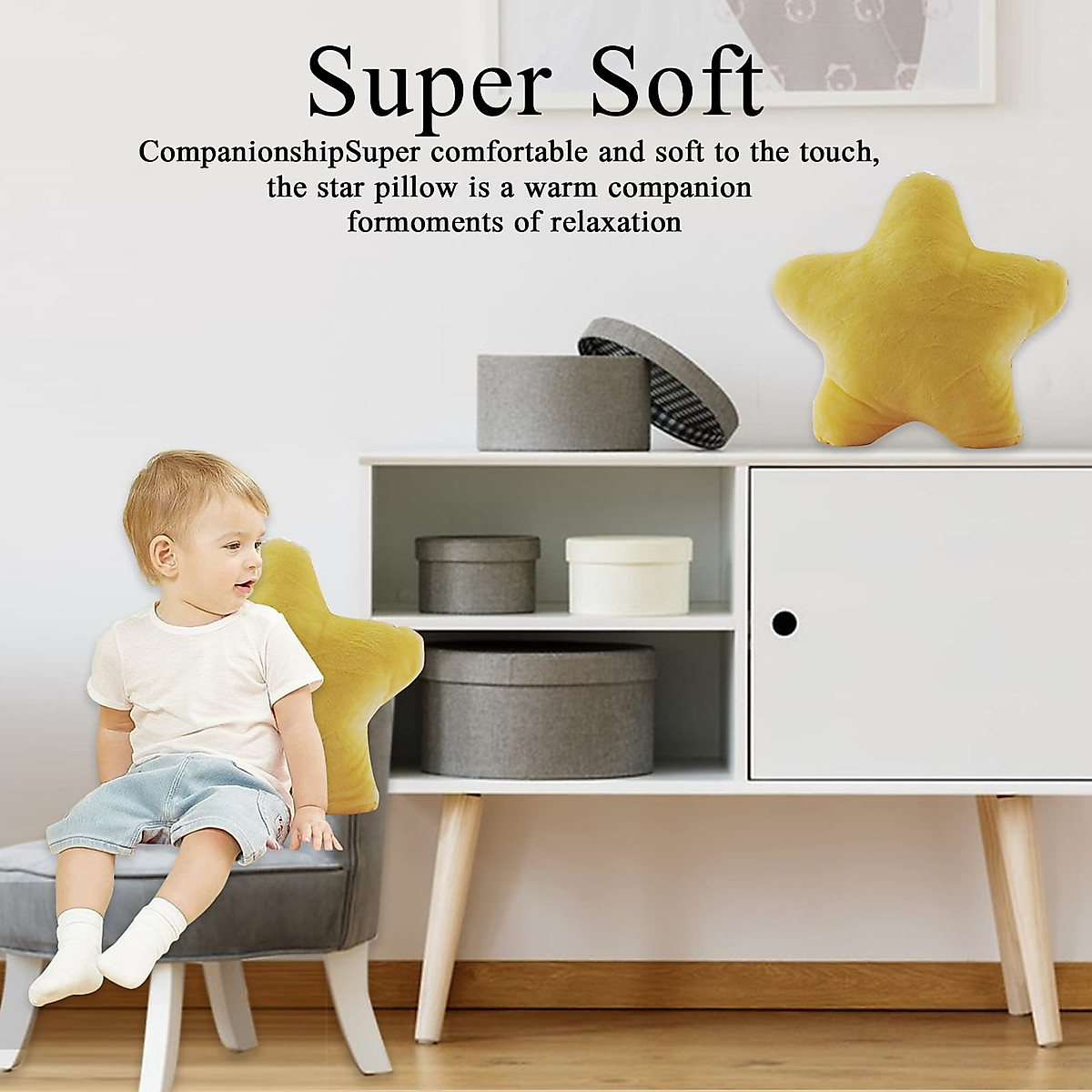 AUCOOMA Star Pillow Plush Soft Star Shaped Throw Pillows Toy Stuffed Cushion Yellow 15.7"