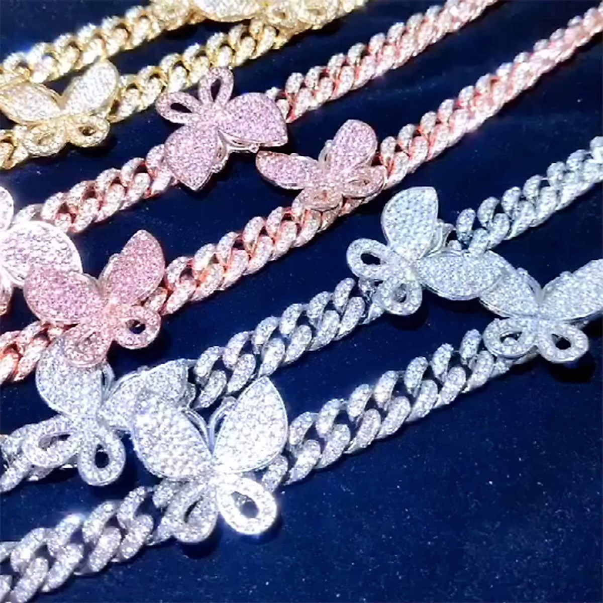 YBMYCM Butterfly Cuban Necklace Crystal Collars Cuban Link Chain Iced Bling Butterfly for Women Hip Hop Rapper Jewelry