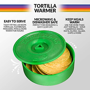 Taco Tuesday 8-Inch Tortilla Warmer, Perfect for Pitas, Flat Breads, Pancakes, Waffles, Microwave Safe, Green