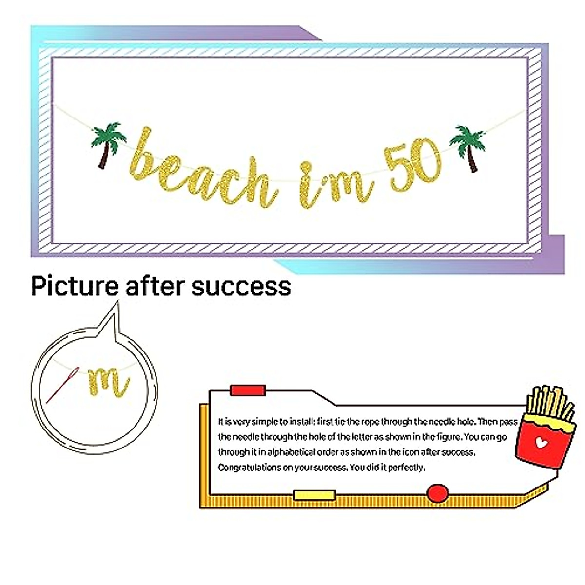 Beach I’m 50 Banner, Happy 50th Birthday Banner, Cheers to 50 Years Banner Decor, Straight Outta 1973 Banner, Fiftylicious Sign Party Decoration Supplies Gold Glitter