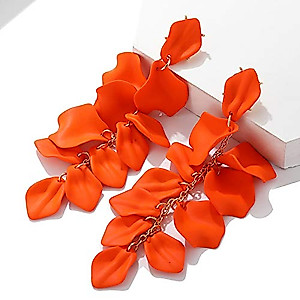Just Follow Long Acrylic Rose Petal Earrings Dangle Exaggerated Flower Earrings Drop Statement Floral Tassel Earrings for Women (Long Acrylic Rose Petal Earrings-Orange)