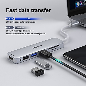 USB C Hub HDMI Adapter for MacBook Pro 2019/2018/2017, MOKiN 5 in 1 Dongle USB-C to HDMI, Sd/TF Card Reader and 2 Ports USB 3.0