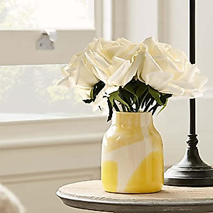 Eyamumo 7pcs Artificial Roses Flowers, Faux Silk Rose Artificial Flower, Real Touch Fake Flowers Decoration DIY for Wedding Party Home Office Decoration Dining Table Centerpiece