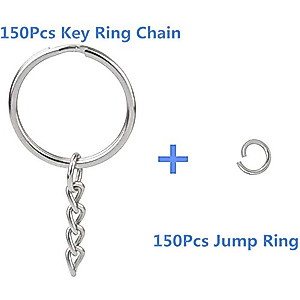 150 Pcs NANSSY 1 Inch/25mm Split Keyrings with Chain Silver Keychain Ring, Key Chains Rings Parts with Open Jump Ring and Connector.