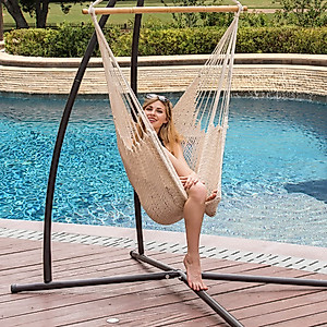 Lazy Daze Hammocks Chair Caribbean Hanging Rope Weaving Chair with 40" Hardwood Spreader Bar and Soft-Spun Cotton Rope for Indoor/Outdoor Backyard & Living Room, Max 300 LBS, Natural