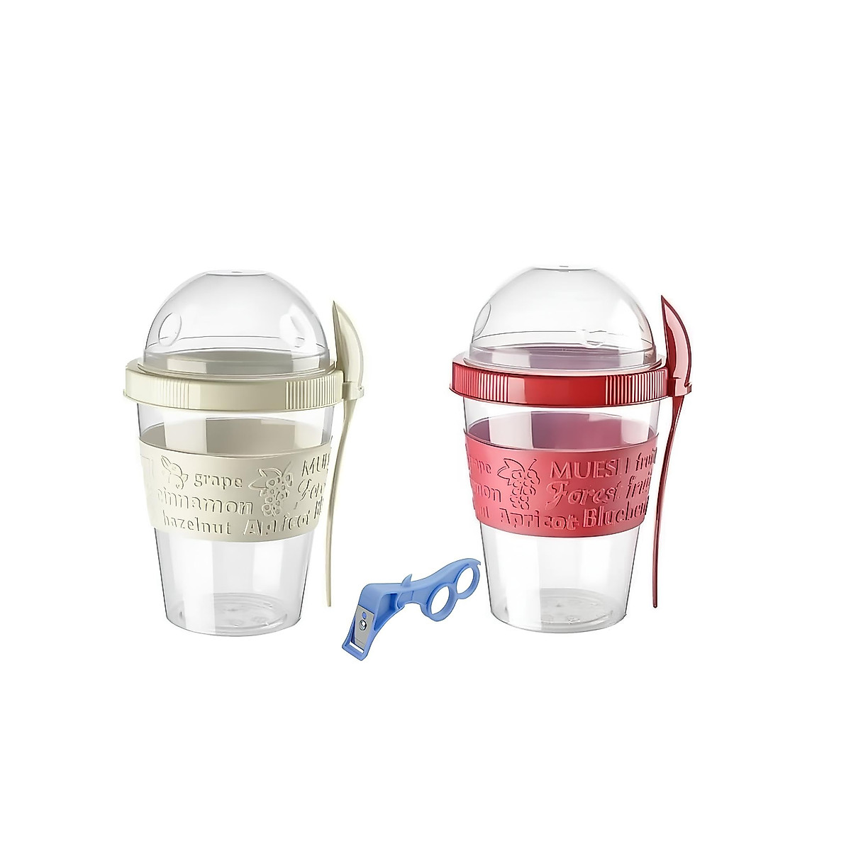 20 OZ Overnight Oats Container With Lid and Fruit Peeler, Meal Prep, Parfait Cups, Plastic Storage With Lids, Salad for Lunch, Yogurt,Crunch Cup,Colorful Set of 2 & Blue Fruit Peeler