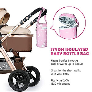 Selbor Baby Nursery Organizer and Diaper Caddy, Hanging Diaper Stacker Storage for Changing Table, Crib, Playard - Nursery Organization for Newborn (Pink Starry Elephant, Bottle Cooler Included)