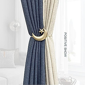 canjuxk 2 Pack Curtain Tie,Magnetic Curtain Tiebacks,Star Moon Curtain Decorative Weave Rope Curtain Holdbacks Holder for Window Decor, Curtain Clips Rope Straps Magnet for Home Office (Gold)