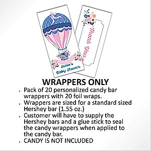 Hot Air Balloon Party Favors, Personalized Candy Wrappers for Chocoalte, Pack of 20 Custom Hershey Bar Labels