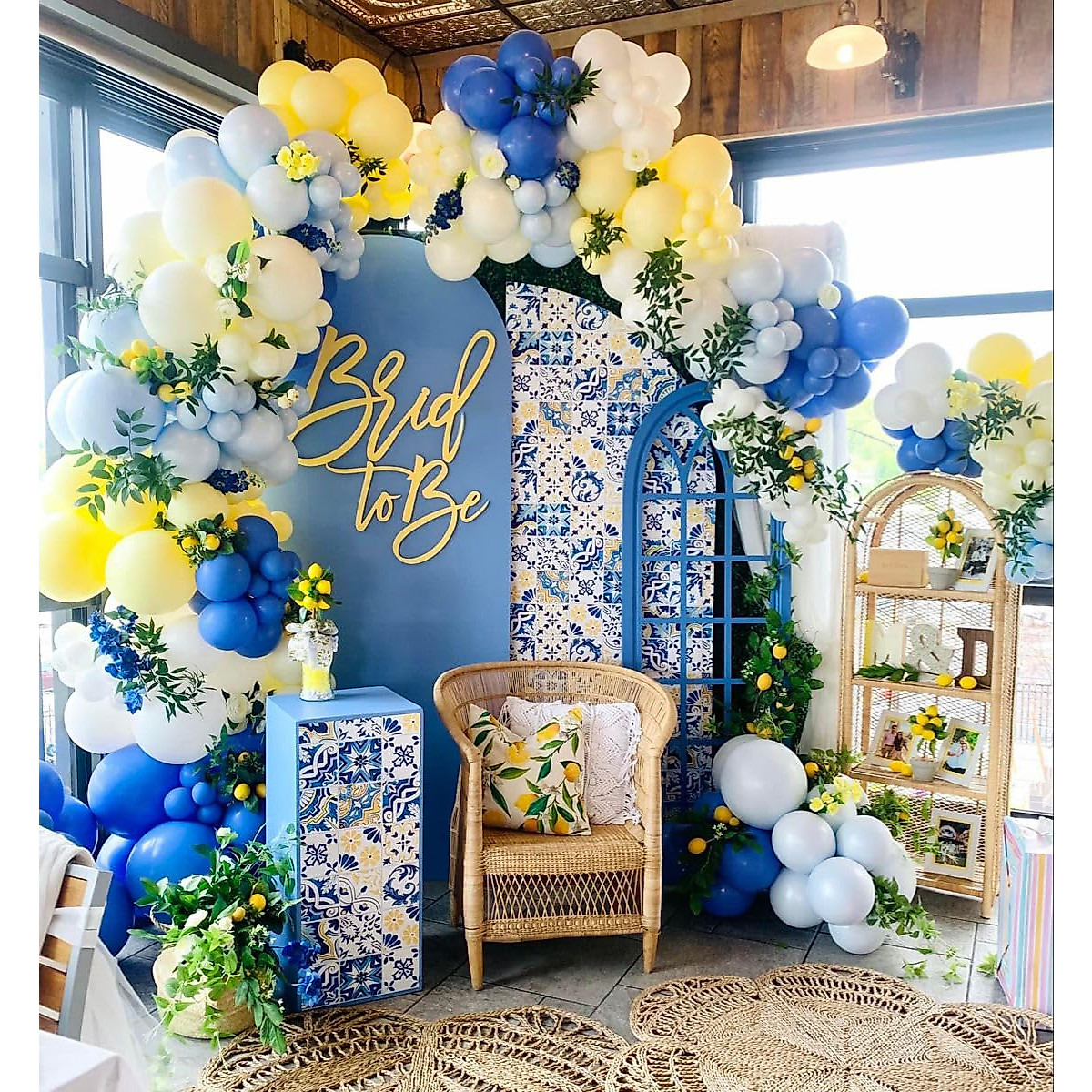 Royal Blue Yellow Lemon Balloon Garland Arch Kit with 142pcs Latex Balloons for Summer Anniversary Birthday Wedding Graduation Office Party DIY Decoration.