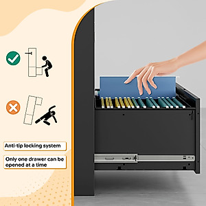 STANI Lateral File Cabinet, 4 Drawer Metal Storage File Cabinet with Lock, Metal Lateral File Cabinet for Home and Office, Assembly Required