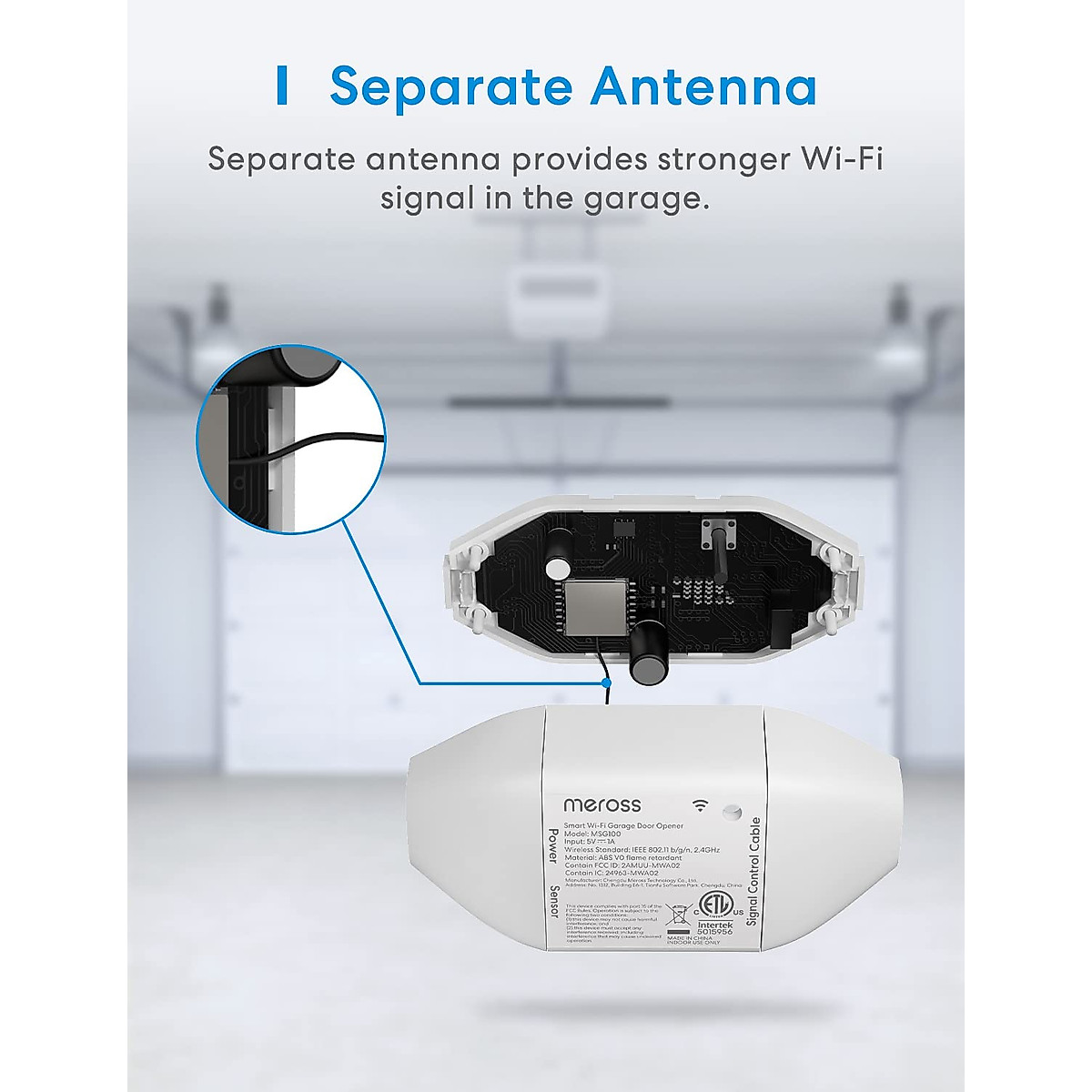Smart Garage Door Opener Remote, Compatible with Apple HomeKit, Amazon Alexa, Google Assistant, SmartThings, Multiple Notification Modes, No Hub Needed