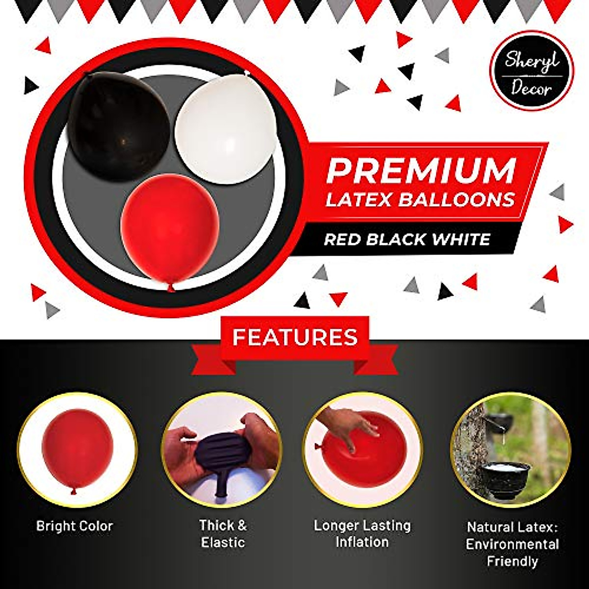 100 Red Black and White Balloons - Small & Large Red and Black Balloons Party Decorations Supplies Pack for Deadpool Birthday, Lumberjack Baby Shower, Graduation, Pirate, Ladybug, Race Car, Poker…