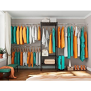 Raybee Closet Organizers and Storage System, 590Lbs Capacity Closet Systems for Walk in Closets with 3 Expandable Hanger Rods, Wall Mounted, 24"-118"L x 16"W x 71"H, Black