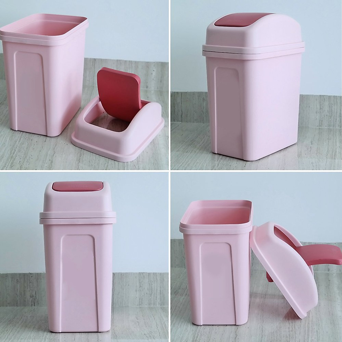 Teyyvn 7 Liter / 1.8 Gallon Plastic Trash Can, Small Garbage Can with Swing Lid (Pink)