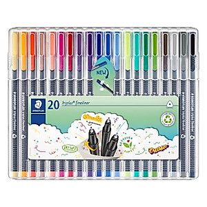 Staedtler Triplus Fineliner Pens, .3mm, Metal Clad Tip, 20-Pack, Assorted (334SB20BK)