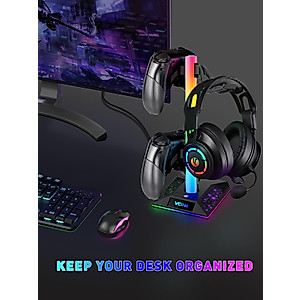 V VCOM RGB Gaming Headphones Stand with 2 USB Ports Headset Stand with 10 Light Modes and Non-Slip Rubber, Suitable for All Earphone Accessories, Best Gift for Husband, Kids, Boyfriend