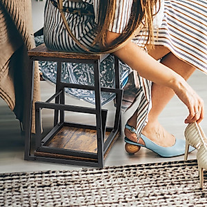 LIANTRAL Step Stool for Adults Kids, Sturdy Metal Frame Wooden Board Step Stool Helper, Supports Up to 350lb, Foot Stool, 2 in1 Step Stool for High Bed Kitchen Bathroom, Rustic Brown