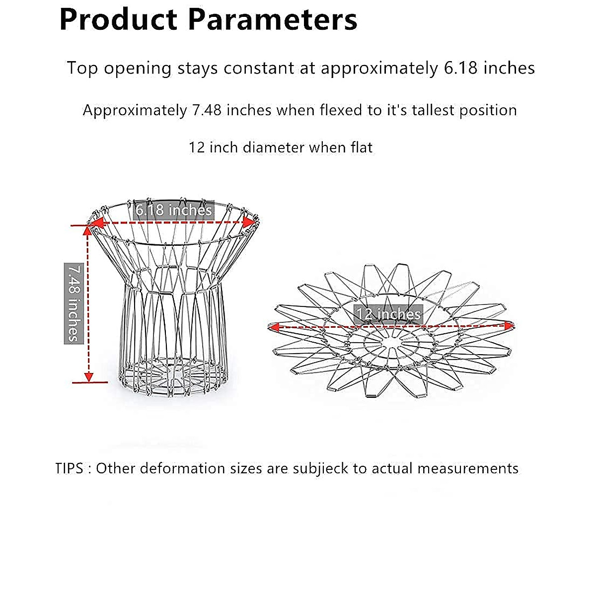 huaqinghua Fruit Basket, Decorative Bowl, Flexible Stainess Steel Wire Basket Transforming, Arts Storage or Holder Vegetable Bread Snacks for Counters, Kitchen, Living Room (1 PCS) Sliver