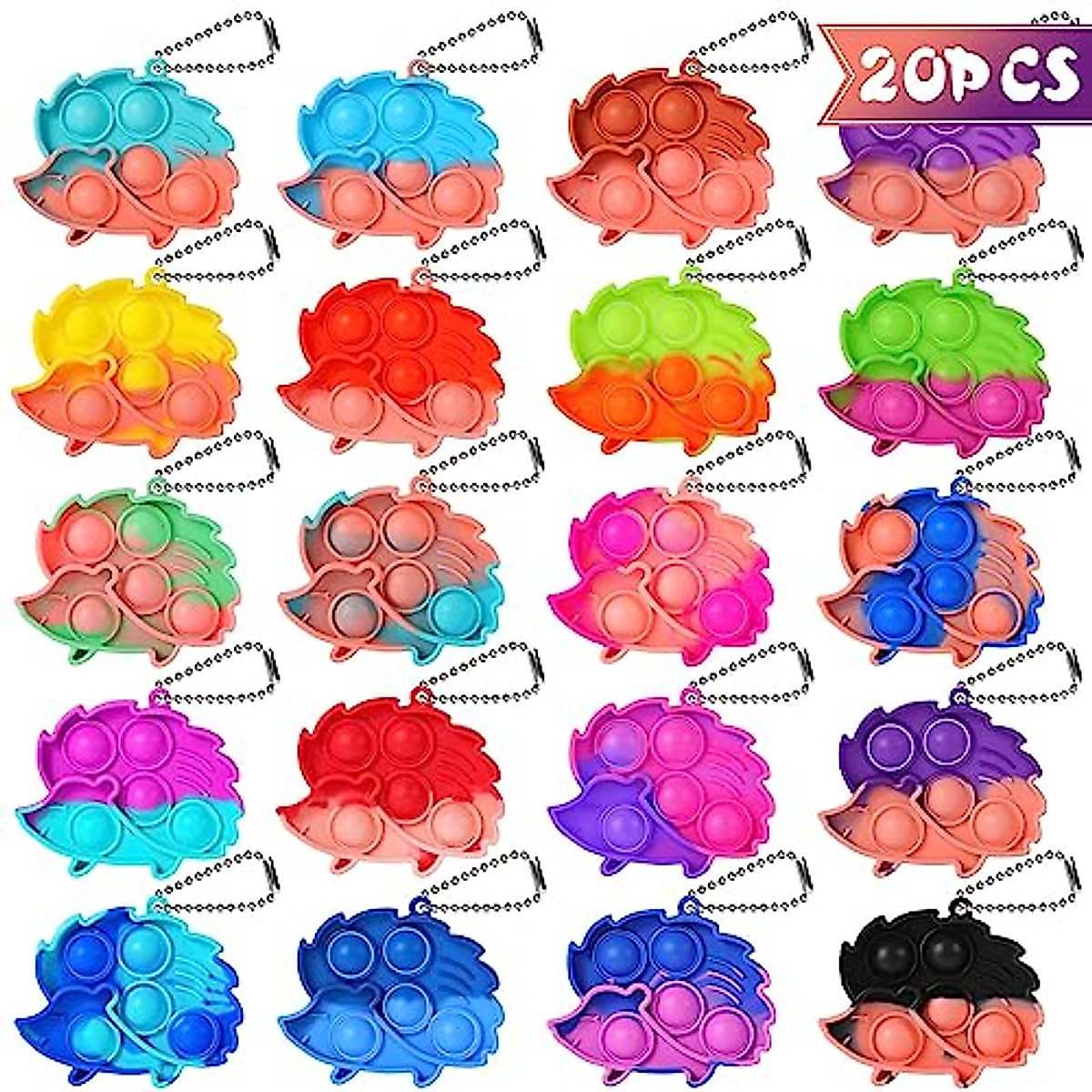 Pop Fidget Toys Its Party Favors for Kids 4-8 8-12, 20PCS Hedgehog Toy Mini Pop Keychain It Fidget Toy Bulk Fidgets for Classroom Prizes for Kids Birthday Goodie Bag Stuffers Autism Sensory Toys Packs