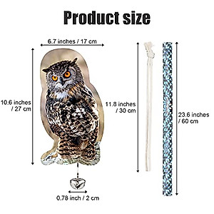 kungfu Mall Bird Scarer, 2 Pack Fake Owls to Keep Birds Away, Reflective Owl Hanging Decoration, Dual-Side Printed Raster Fake Hawk Eagle to Keep Birds Away from Garden Patio Windows