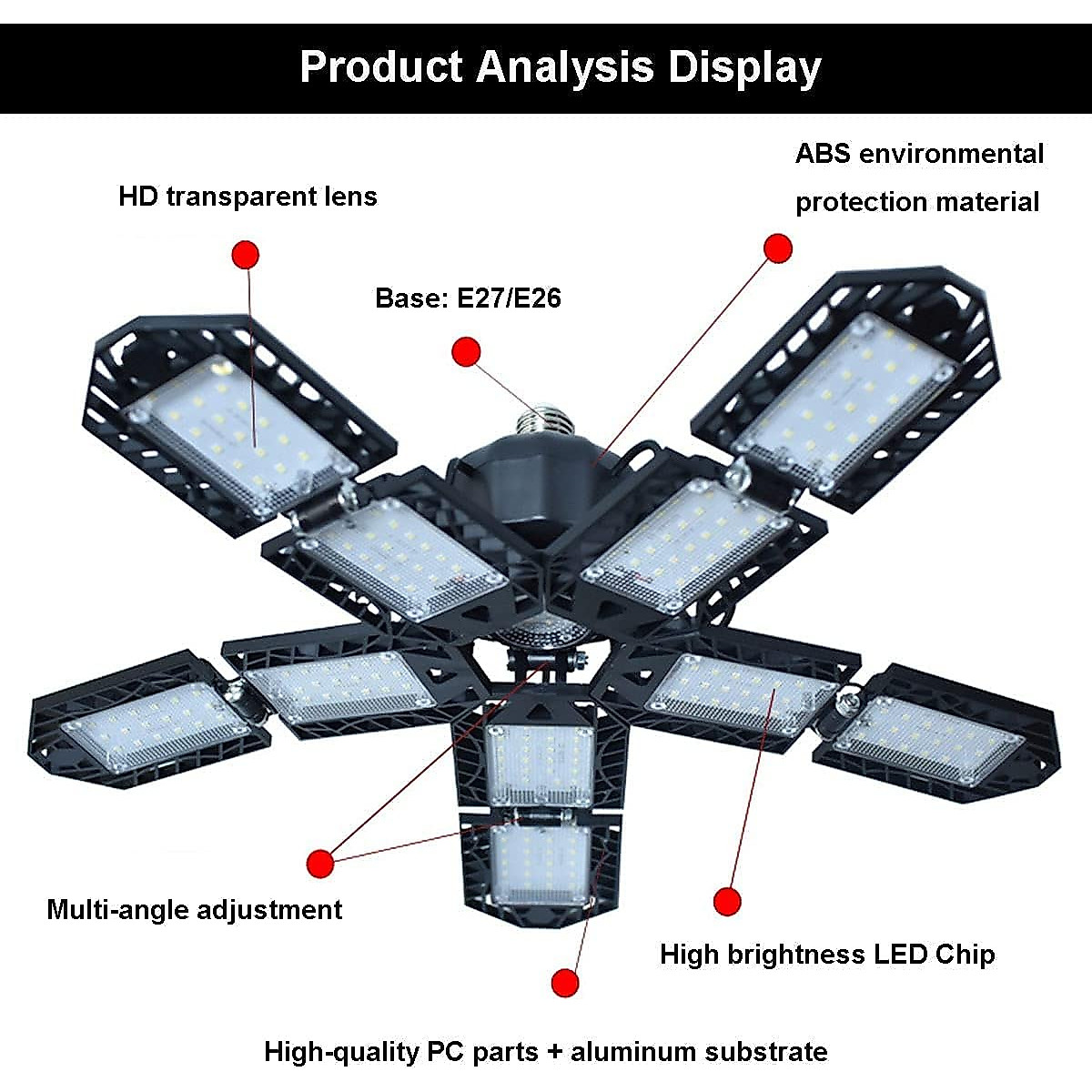 MUCLUD 4Pack 200W LED Garage Lights,Deformable LED Garage Ceiling Lights 22000LM E26/E27 Garage Lighting with 10+1 Adjustable Panels 6500K Daylight Garage Lights for Garage Basement Warehouse