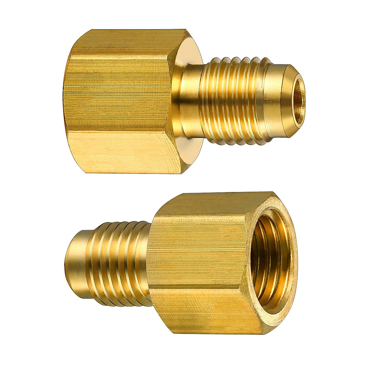 4 Pieces 6015 R134A Brass Refrigerant Tank Adapter to R12 Fitting Adapter 1/2 Female to 1/4 Male Flare Adaptor Valve Core and 6014 Vacuum Pump Adapter 1/4 Inch Flare Female to 1/2 Inch Male