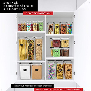 DWËLLZA KITCHEN Cereal Containers Storage Set - Cereal Dispenser Airtight Food Storage Container BPA-Free 4 Pc (135.2oz) Pantry Organization and Storage 8 Labels 1 Marker, Canister for Sugar & Flour