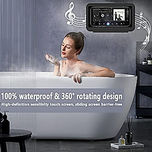 Shower Phone Holder Waterproof - Anti Fog High Sensitivity Touch Screen, 360°Rotation Wall Mount Shower Case for Phone for Bathroom Wall Mirror Bathtub Kitchen, Compatible with Under 7 Inch(Black)