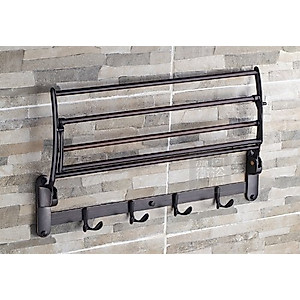 ELLO&ALLO Oil Rubbed Bronze Towel Racks for Bathroom Shelf with Foldable Towel Bar Holder and Hooks Wall Mounted Multifunctional Rack