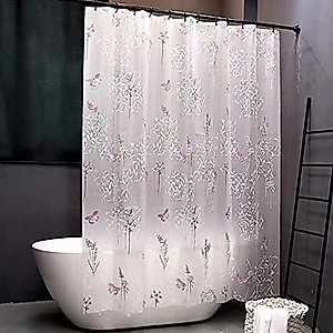 TOOFN Shower Curtain Liner Wild Flowers and Butterflies Design PEVA Odorless Water Proof (Floral, 72" W*72" L)