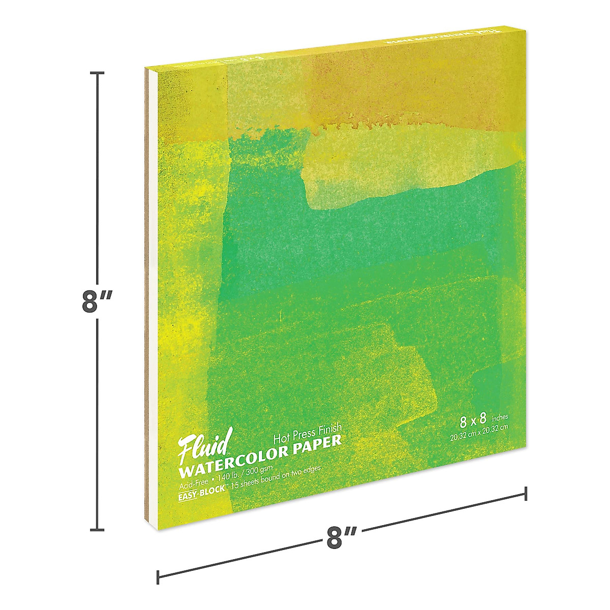 Fluid Artist Watercolor Block, 140 lb (300 GSM) Hot Press Paper Pad for Watercolor Painting and Wet Media with Easy Block Binding, 8 x 8 inches, 15 White Sheets