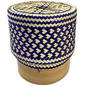 PANWA Bamboo Sticky Rice Serving Basket Thai Kratip Container 100% Handmade Traditional Village Handicrafts with Vegetable Plant Based Dye Coloring Shades Food Safe (Butterfly Pea)