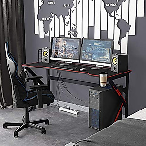 SogesGame Ergonomic Gaming Desk 63inches K Shaped Computer Gaming Desk with XL Mouse Pad Computer Desk,Cup Holder & Headphone Hook, LJ-1909-160all-S8-US