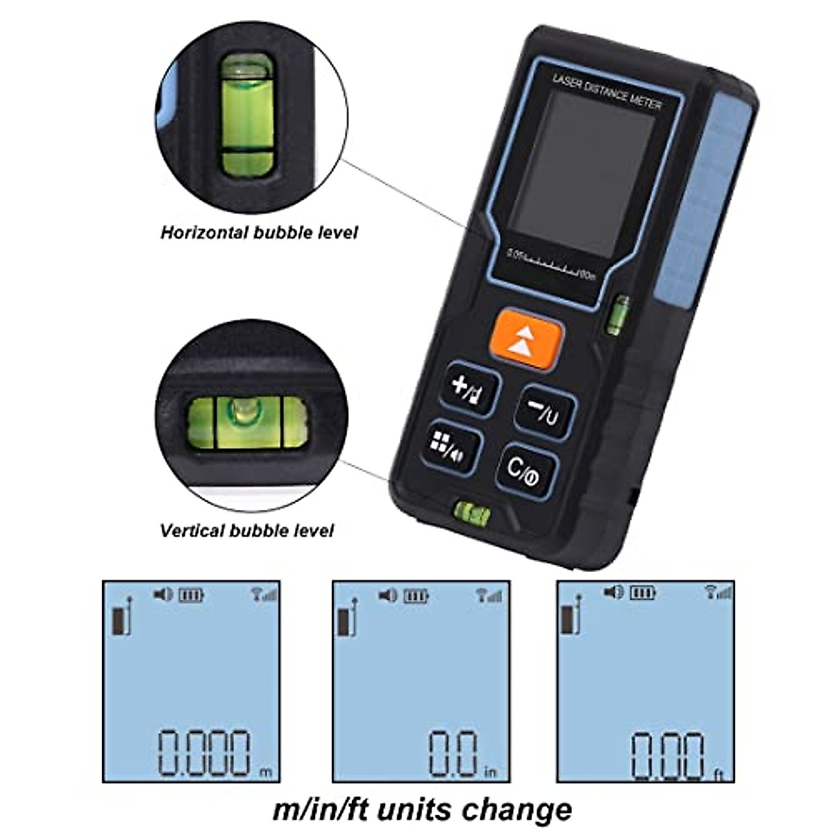 Laser Measurement Tool 196ft/60m Laser Tape Measure Laser Distance Measure Laser Measuring Tape Laser Distance Meter Laser Measuring Device Range Finder Digital Tape Measure with Laser