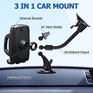 Vansky Car Phone Holder Mount, 3-in-1 Universal Cell Phone Holder Car Air Vent Holder Dashboard Mount Windshield Mount for iPhone 12 11 X XR 7/7 Plus, Samsung Galaxy S9 LG Sony and More