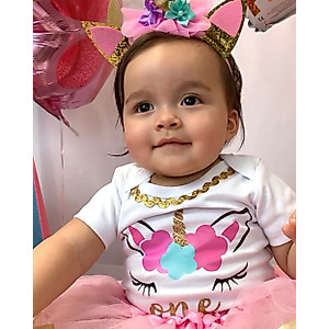 Luke and Lulu Unicorn Birthday Outfit for Baby Girls 3 Piece Tutu Set - 1st Birthday Girl - Pink, Rainbow