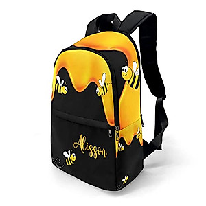 Bumble Bees Honey Drips Black Yellow Personalized Casual Backpack,Custom College School Travel with Name Daypack Laptop 17 Inch for Boys Girs